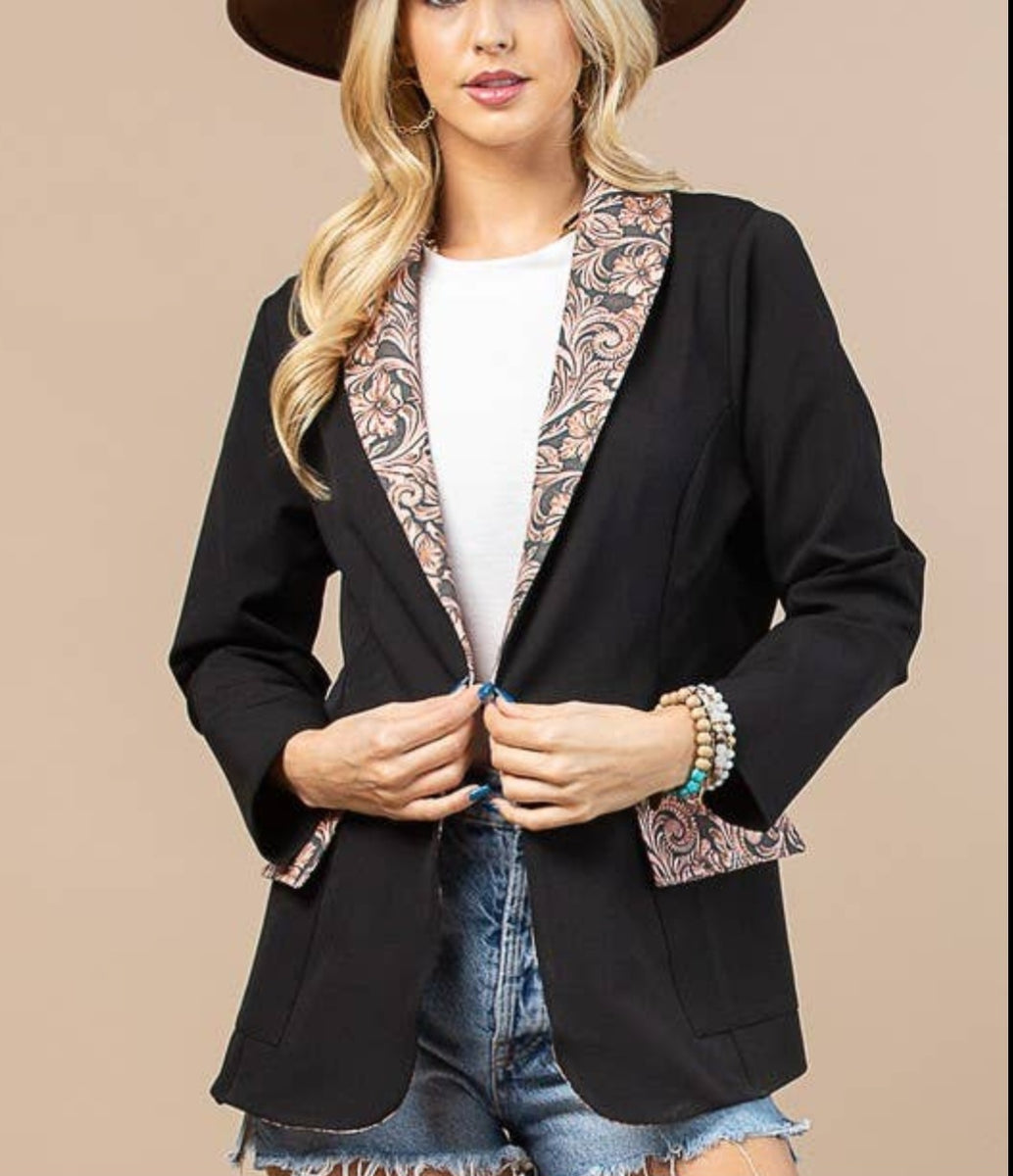 Black tooled print womens blazer – Five Diamond Cattle & Company